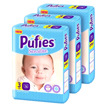 Пелени Pufies Sensitive 3, 3X Jumbo pack, 4-9 кг, 222 бр - eMAG.bg