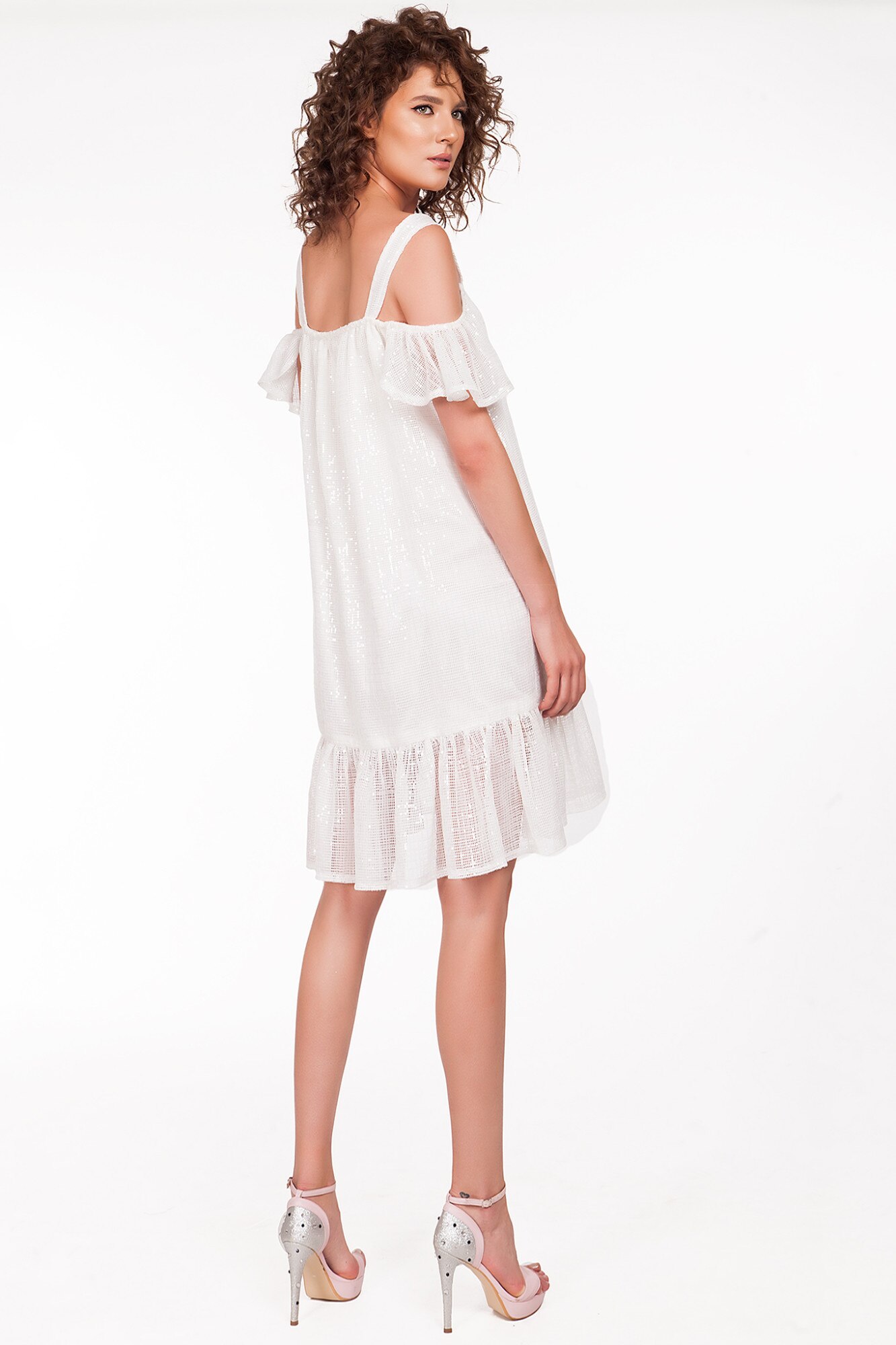 Rochie alba cu volane Aida Lorena Atelier, masura universala - eMAG.ro
