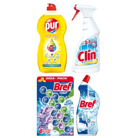 Pachet promo Detergent vase Pur 1.35l + Clin 500ml + Bref 4 x 50 g ...