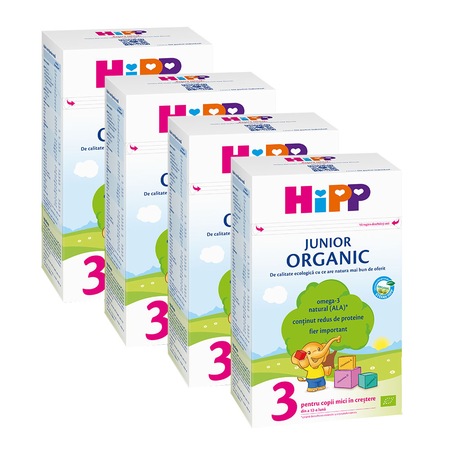 Pachet 4 x Lapte praf Hipp 3 Organic Junior 1+, pentru copii in ...