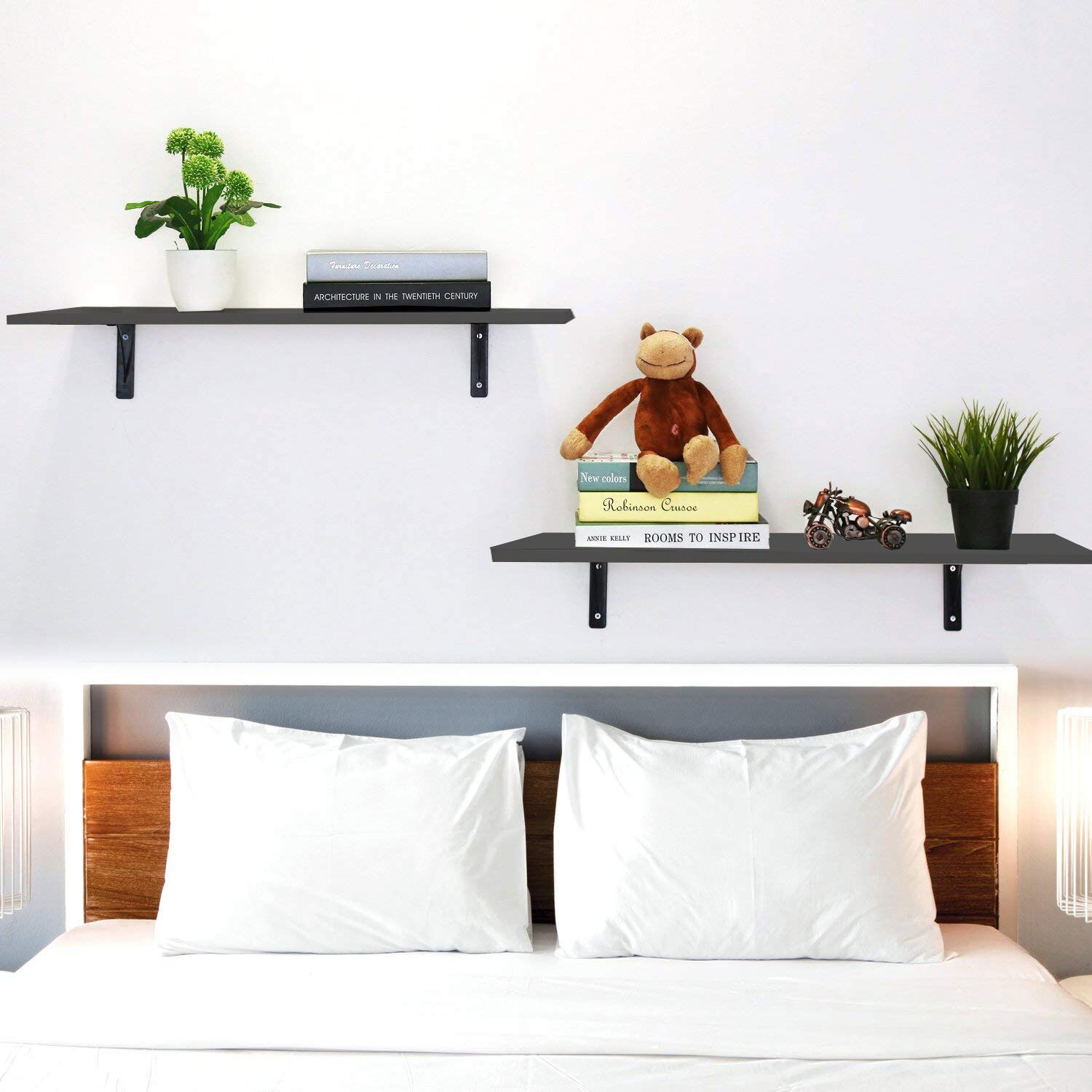 Polita cu suport console, 120x19x22 cm, Arly, PAL Wenge - eMAG.ro