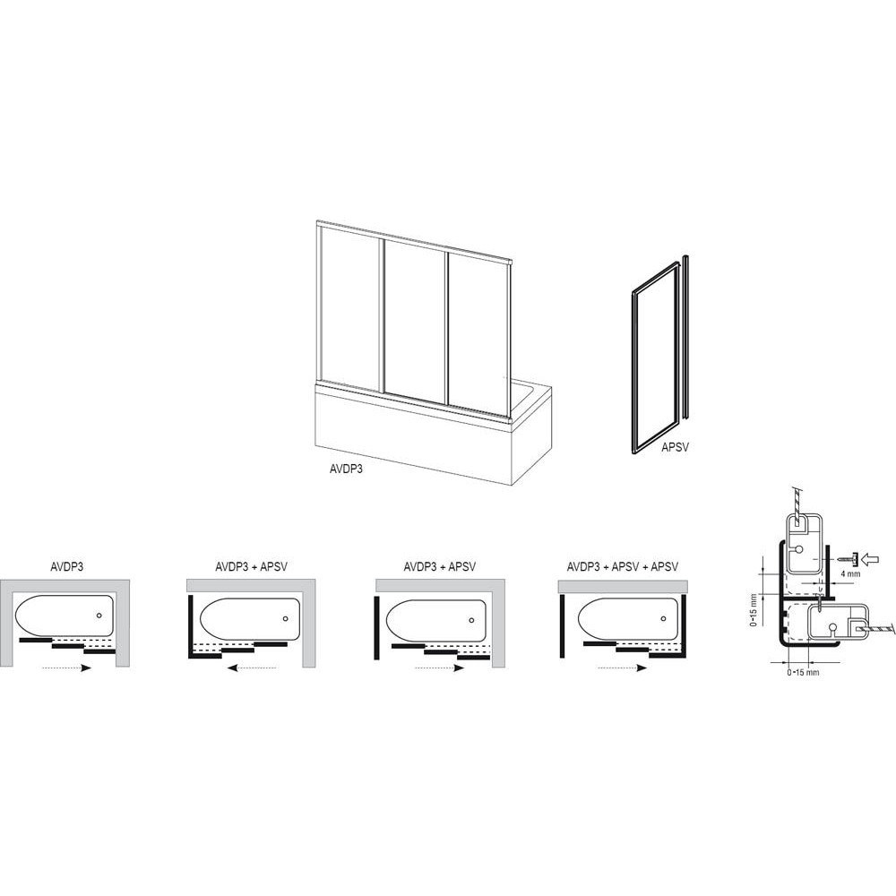Paravan de cada glisant, Ravak, AVDP3, 180 cm, alb+plastic Rain - eMAG.ro