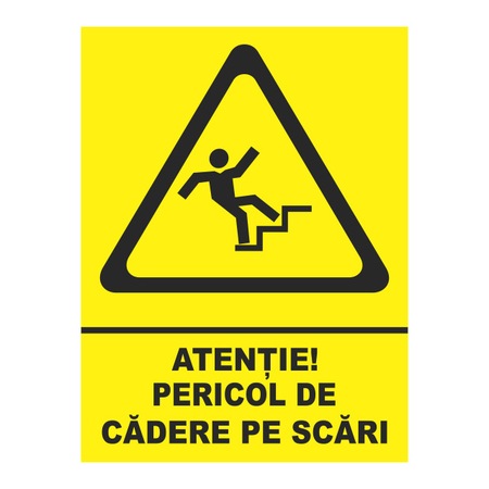 Indicator autocolant - Atentie pericol de cadere pe scari, 15x20 cm ...