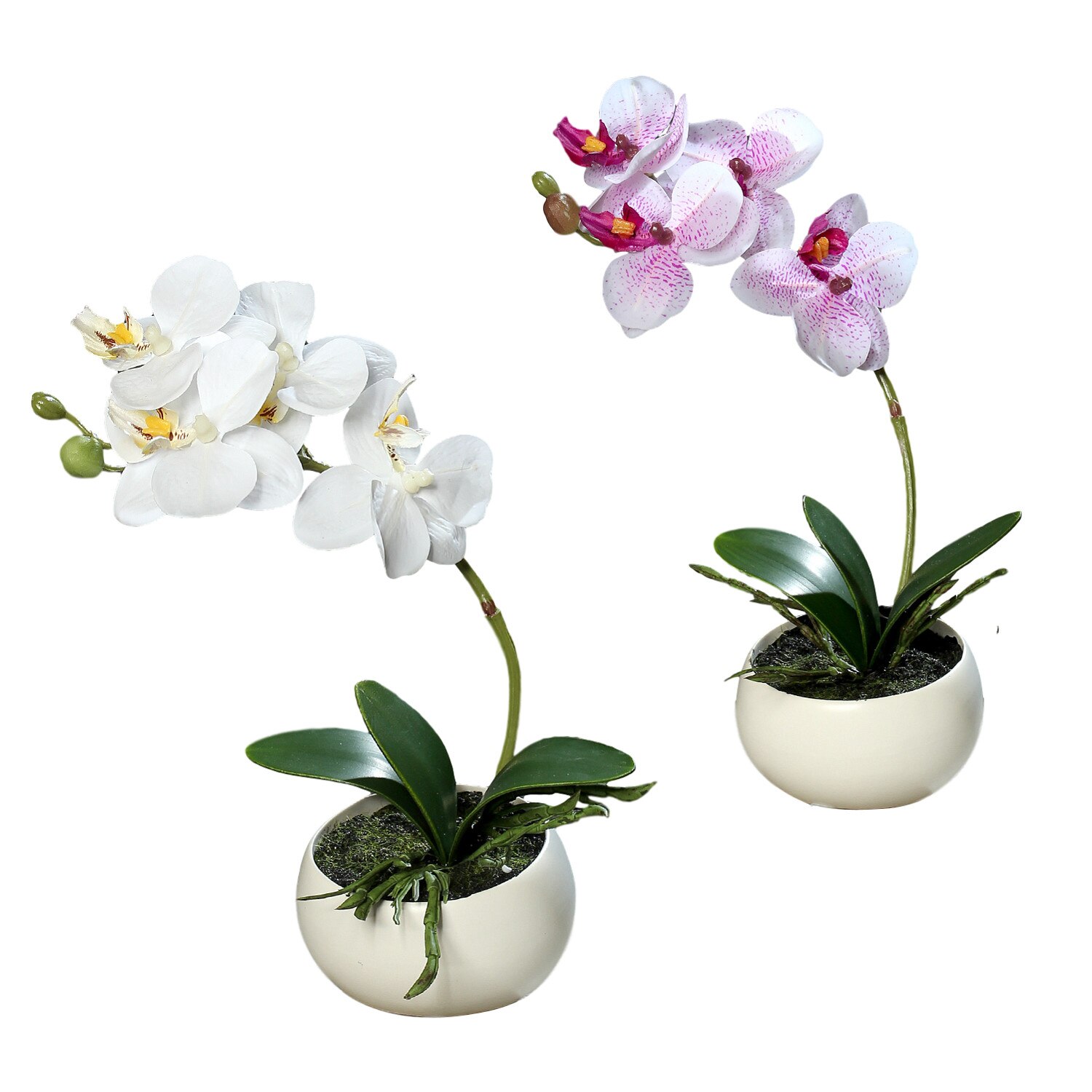 Set 2 x Orhidee artificiala in ghiveci ceramic alb - 25 cm - eMAG.ro