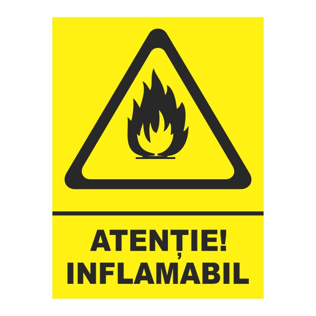 Indicator atentie inflamabil, autocolant 20x26cm - eMAG.ro