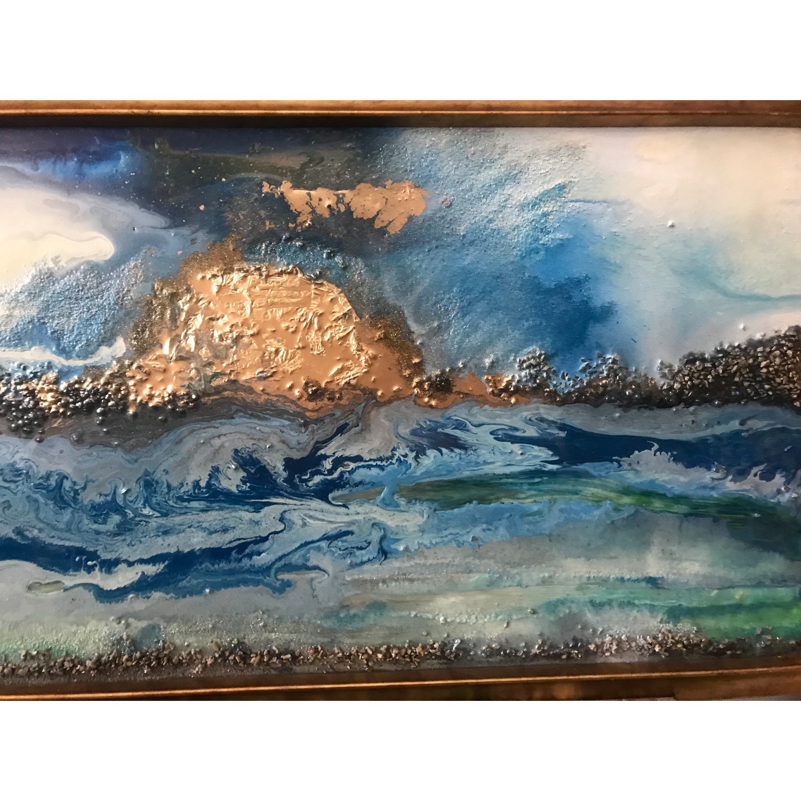 Tarm de mare la rasarit de soare, Tablou cu foita de aur, Pictura ...