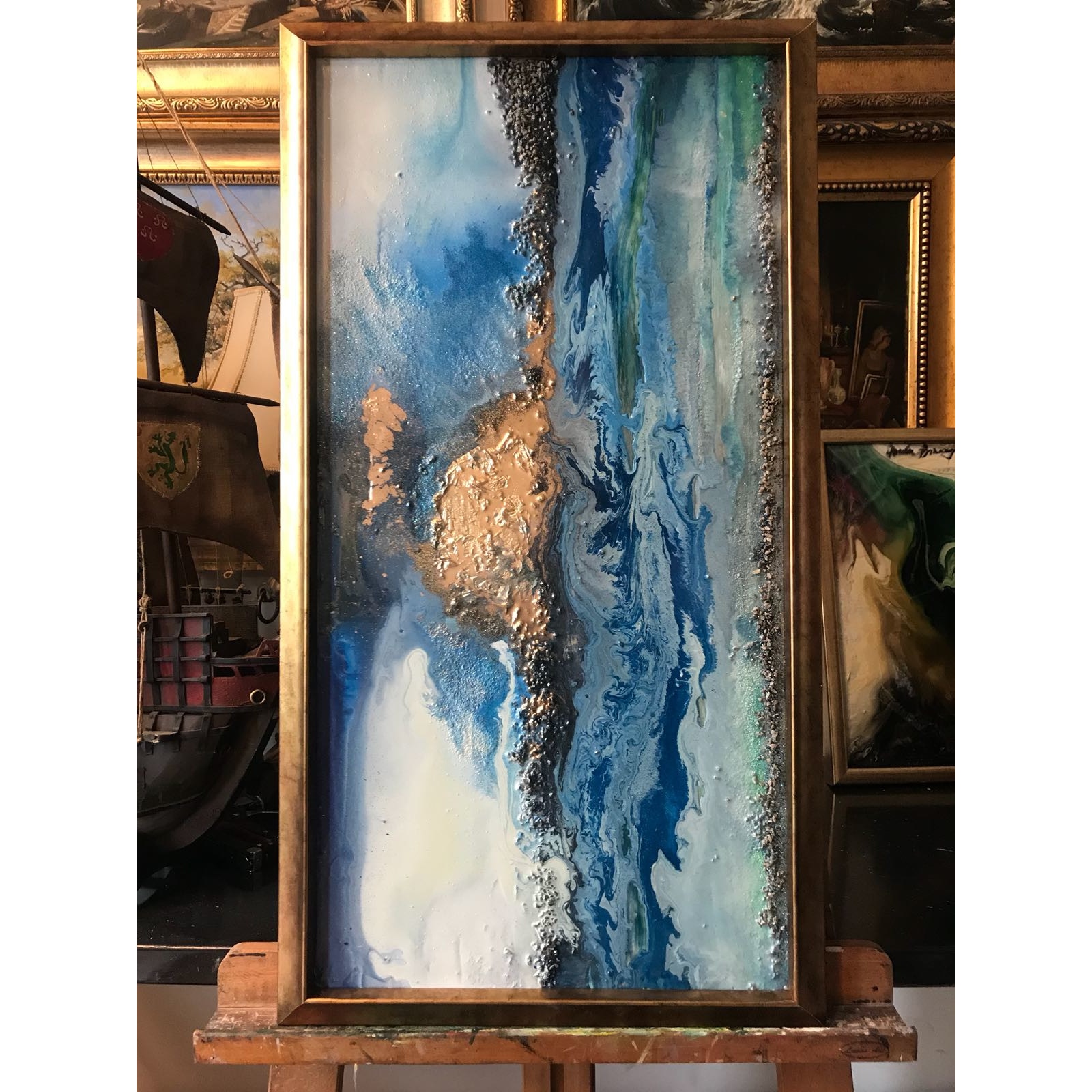 Tarm de mare la rasarit de soare, Tablou cu foita de aur, Pictura ...