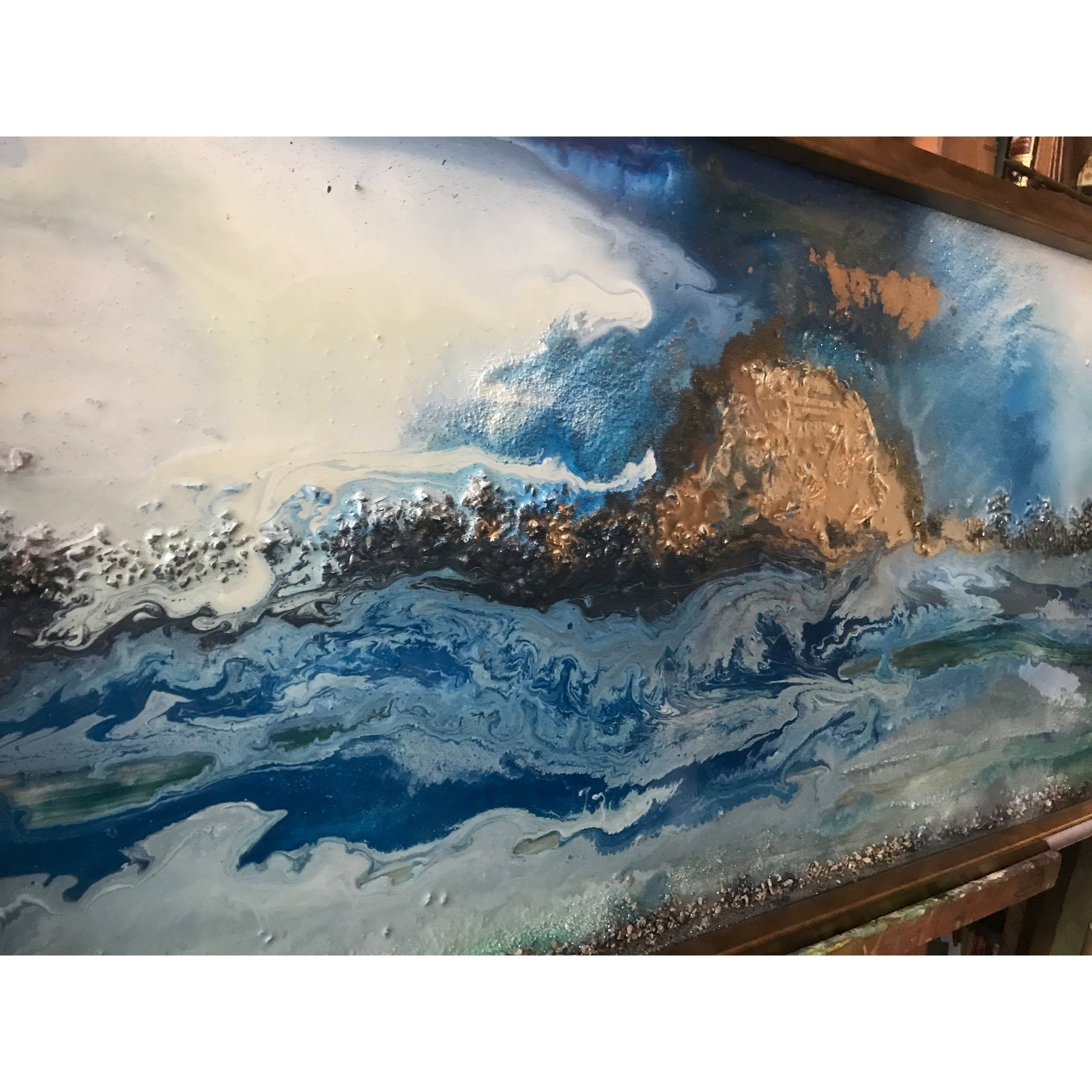 Tarm de mare la rasarit de soare, Tablou cu foita de aur, Pictura ...