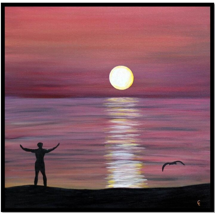 Tablou pictat manual " Rasarit", 60 x 60 cm - eMAG.ro