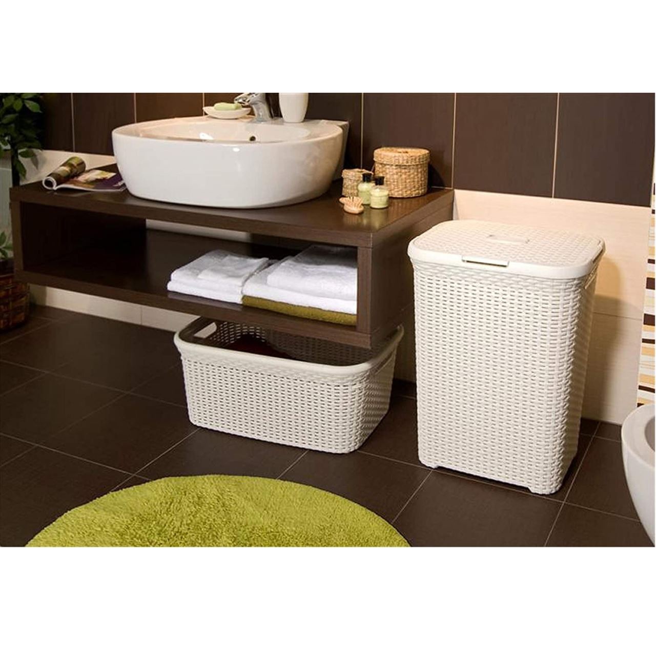 Cos rufe, imitatie ratan, Curver Natural Style 60L, Bej, 44x61x34 cm ...