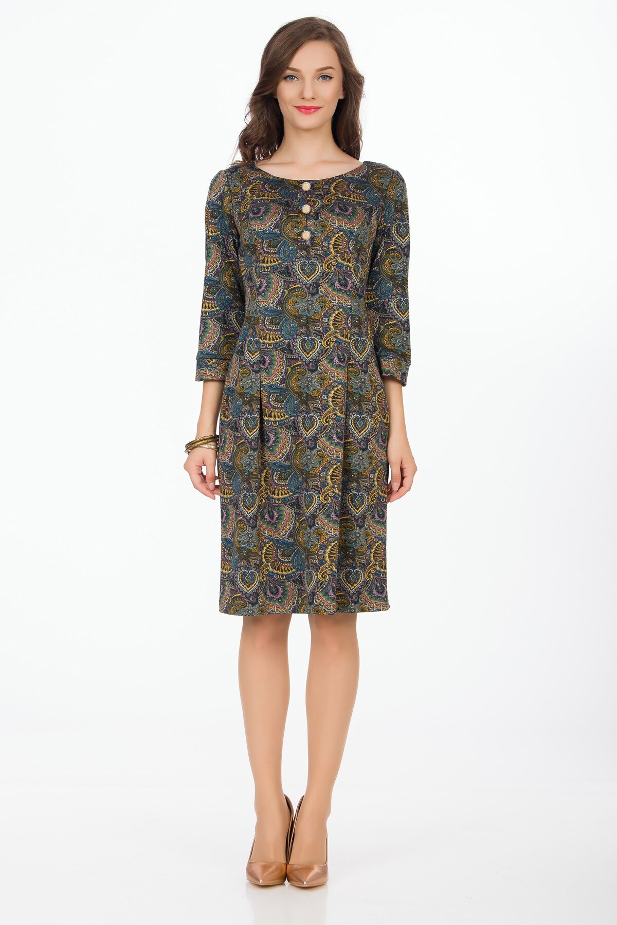 Rochie Precious, Mustar/Verde Sense, 46 - eMAG.ro