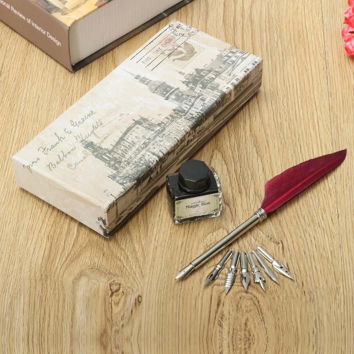 Set Caligrafic cu Calimara si Pana pentru Scris, Visiniu - eMAG.ro