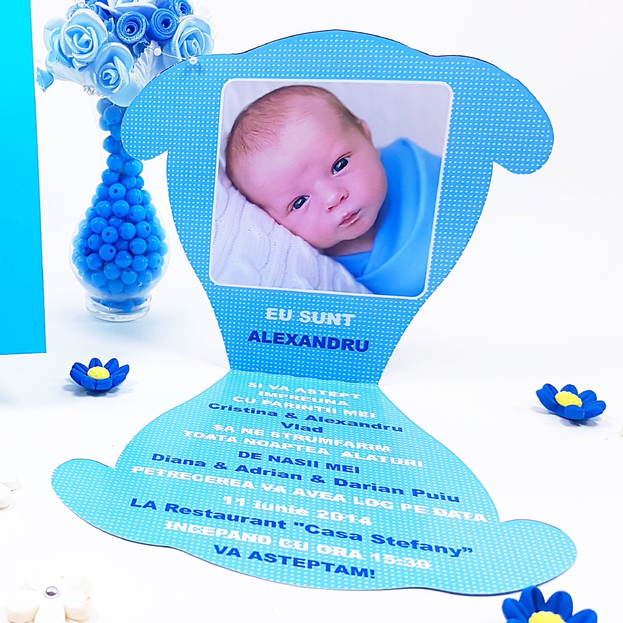 Invitatie botez Strumf, BebeStudio11, albastru - eMAG.ro