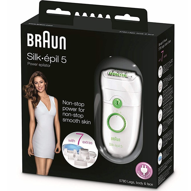 Епилатор Braun Silk-epil 5780, 7 аксесоара, Работа с кабел, Бял/Зелен ...