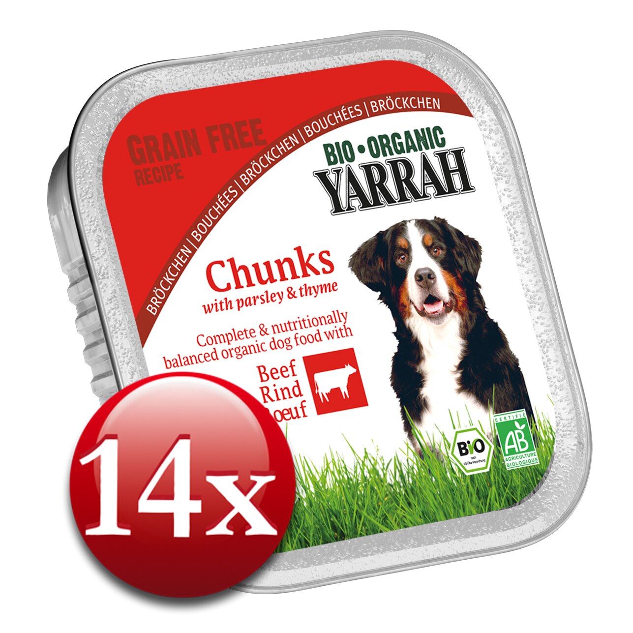 Pachet Special (14 x 150g) - Mancare BIO umeda Yarrah cu Bucati de vita ...