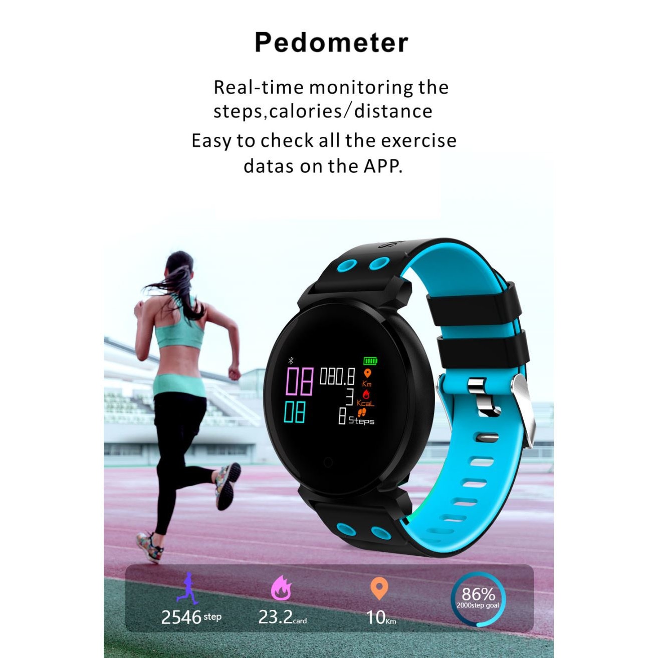 Ceas SmartWatch si Bratara Fitness 2 in 1 Blue Sport K2, Pedometru ...