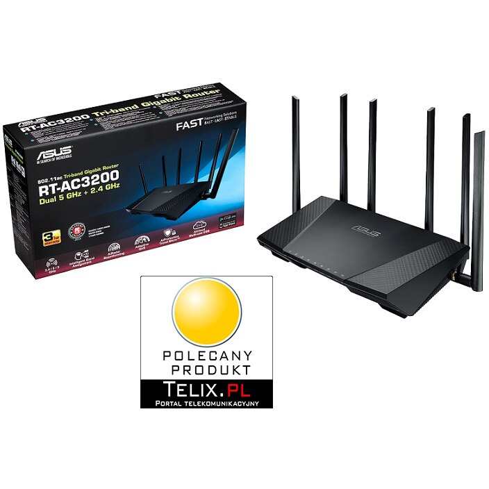Безжичен рутер Asus RT-AC3200, Tri-Band, AC 3200, 600 + 1300 + 1300 ...