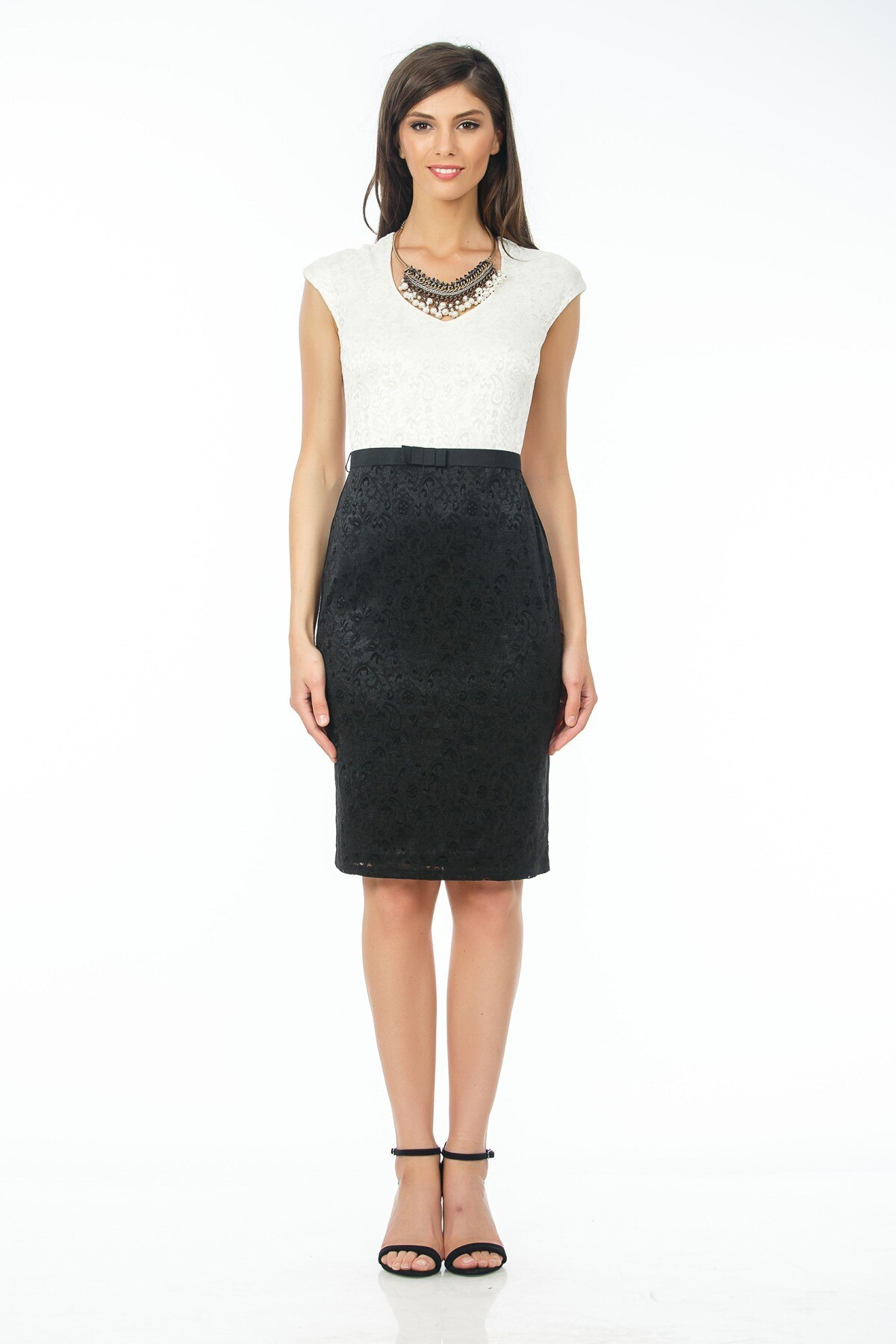 Rochie model SLE291, Alb/Negru Sense, 46 - eMAG.ro