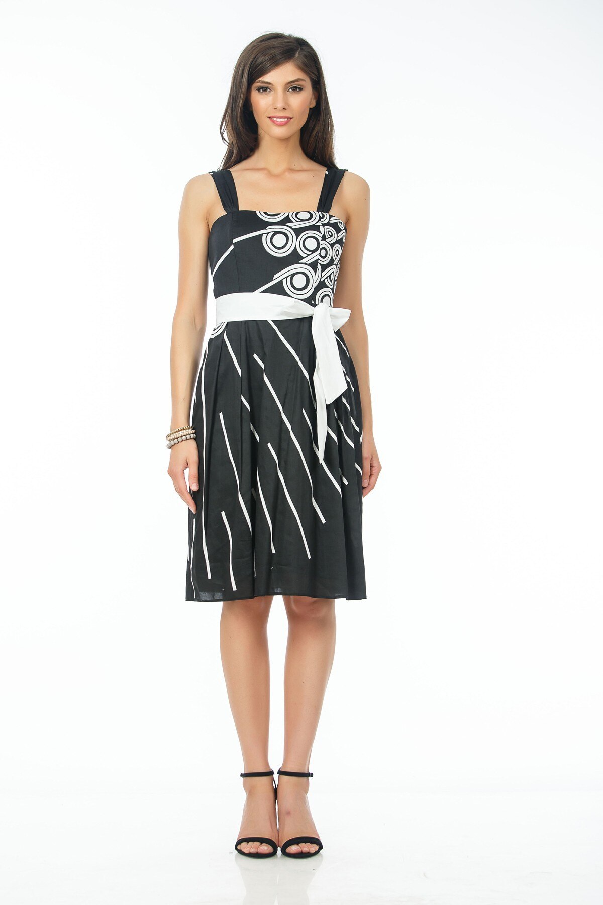 Rochie bumbac CA1667, Alb/Negru Sense, 44 - eMAG.ro