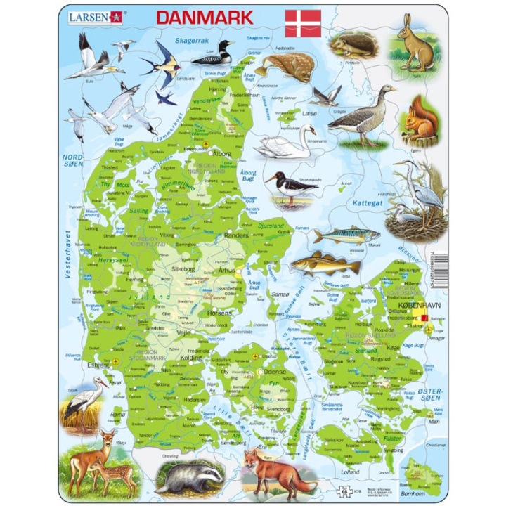 Puzzle Larsen - Physical Map of Denmark, 66 piese (48630) - eMAG.ro