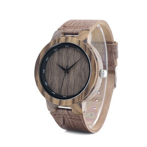 Ceas din lemn Brown Leather - eMAG.ro