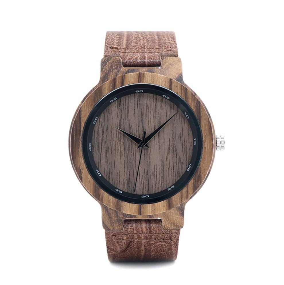 Ceas din lemn Brown Leather - eMAG.ro