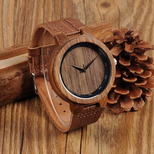 Ceas din lemn Brown Leather - eMAG.ro