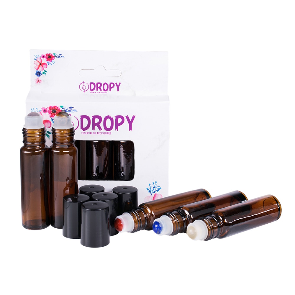Dropy set 5 recipiente cosmetice sticlute roll-on bila color model ...