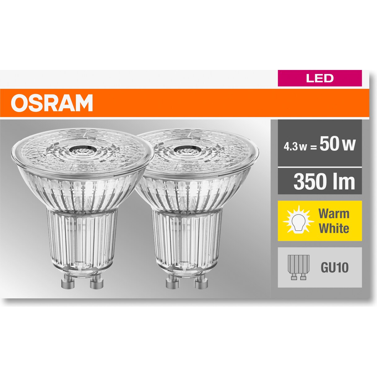 Set 2 Becuri Spot Led Osram Gu10 4 3w 50w 350 Lm Lumina Calda
