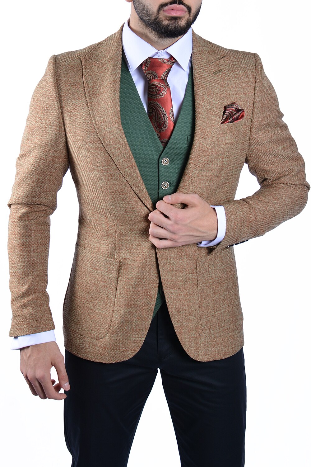 Sacou barbati GIZELL, slim fit, mustar, 48 - eMAG.ro