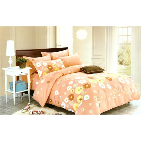 Lenjerie de pat dublu din finet, orange cu margarete colorate, 6 piese ...