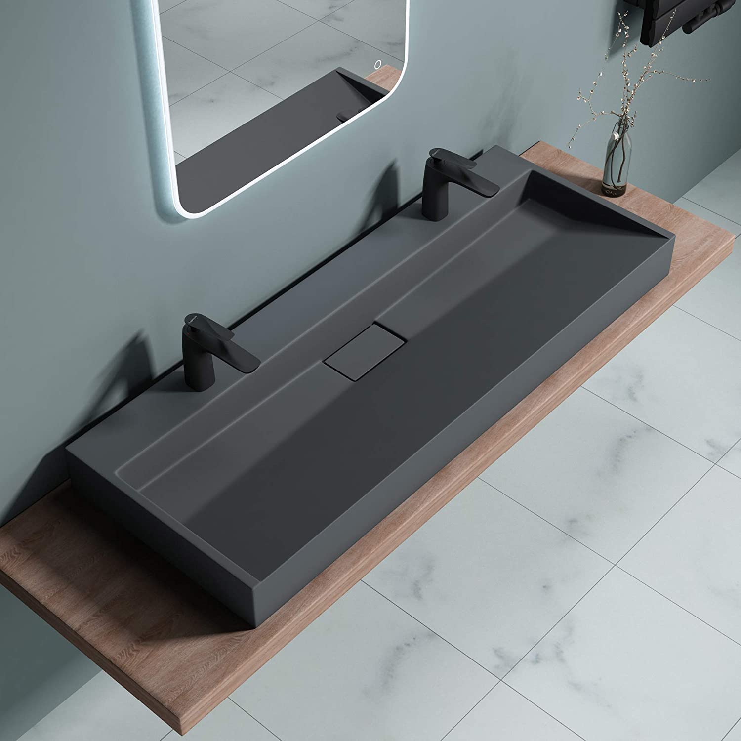 Lavoar Dublu EGO19, Antracit mat, 120 cm, compozit marmura, montaj ...