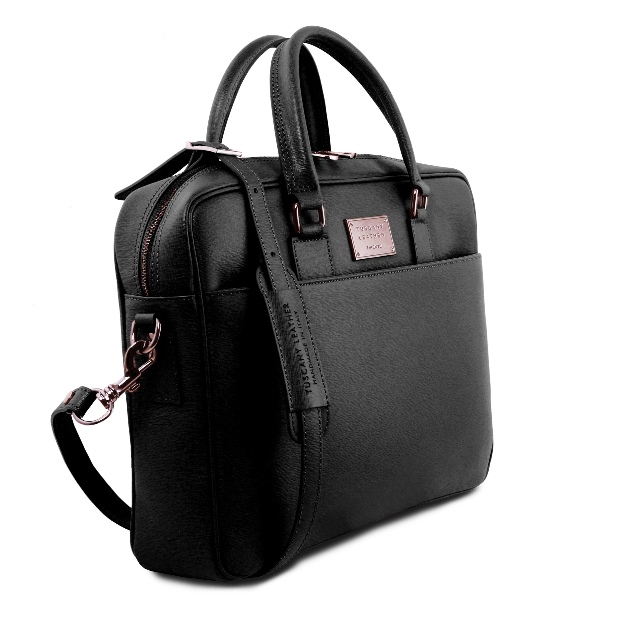 Geanta laptop dama din piele naturala Tuscany Leather, Urbino, neagra ...