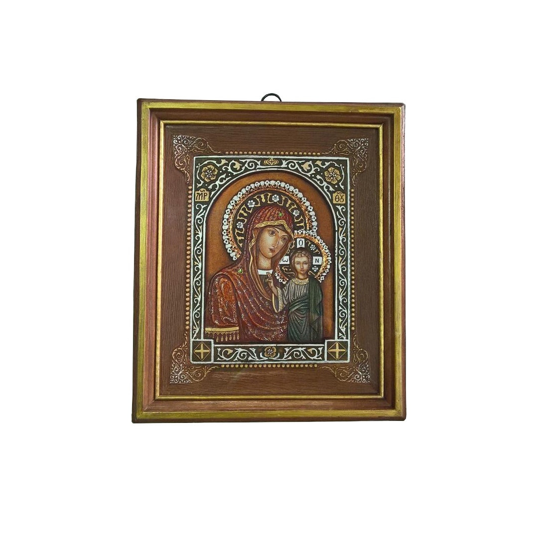 Icoana 43B Fecioara Maria cu Pruncul, pictata si sculptata manual ...