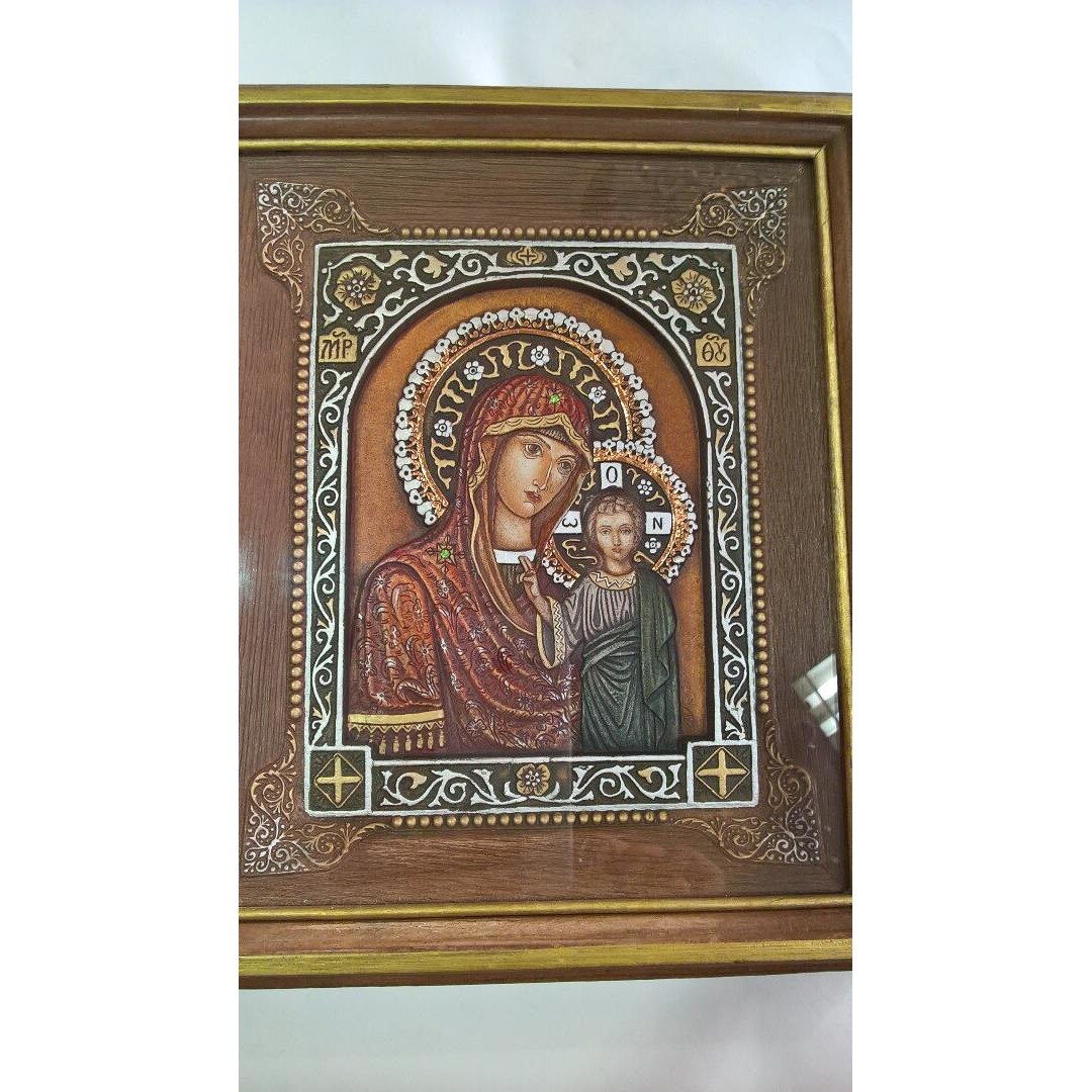 Icoana 43B Fecioara Maria cu Pruncul, pictata si sculptata manual ...