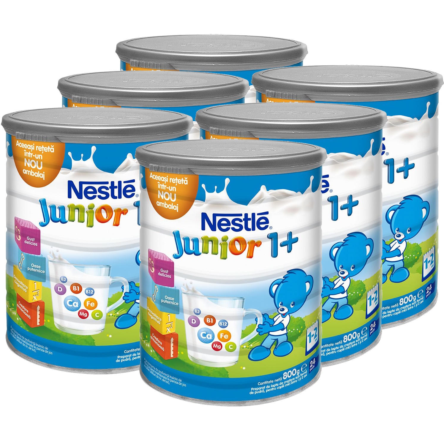Pachet Formula de lapte praf Nestle Junior 1+, 6x800 g, de la 1 an ...