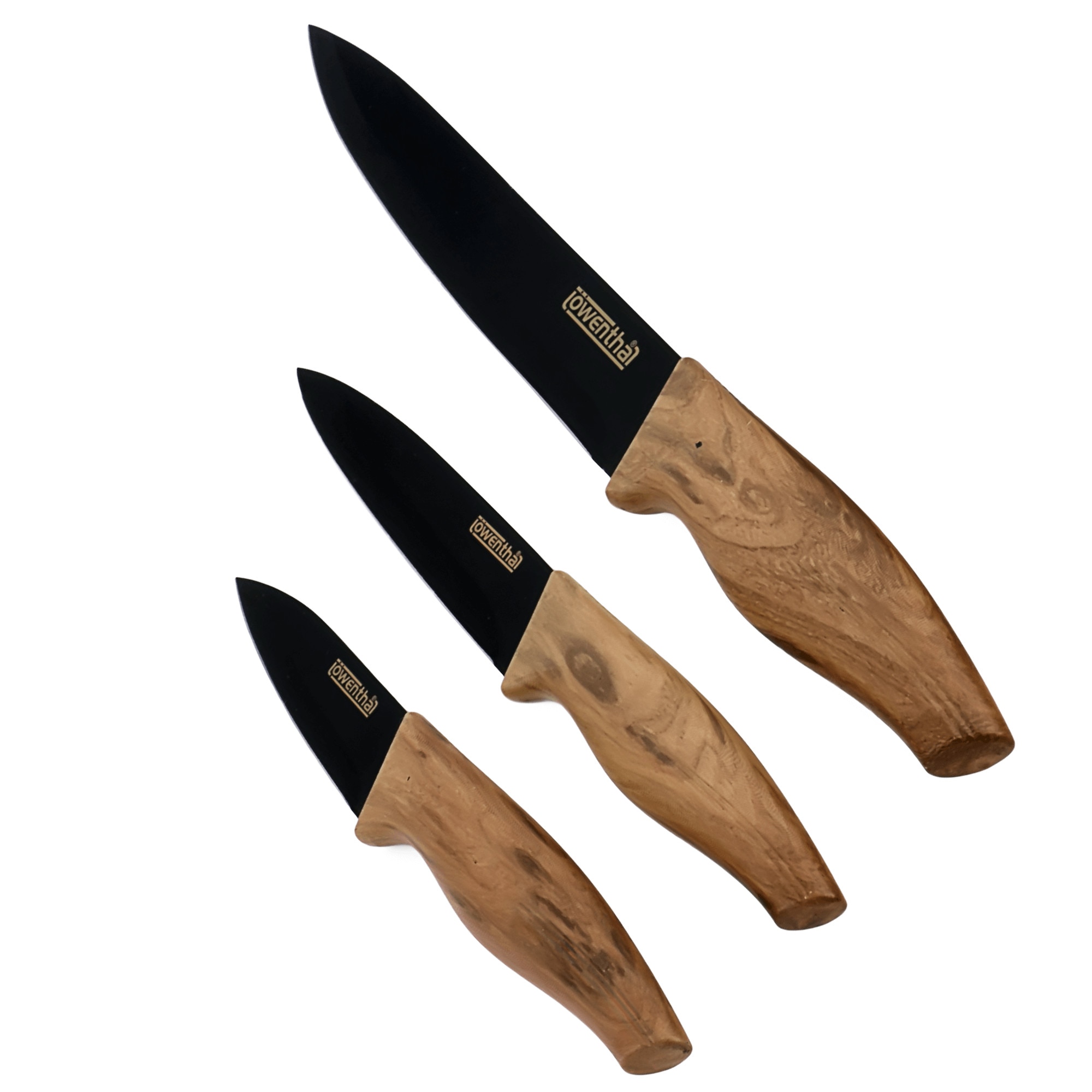 Set 5 cutite inox Lowenthal, manere lemn, Negru/Maro - eMAG.ro