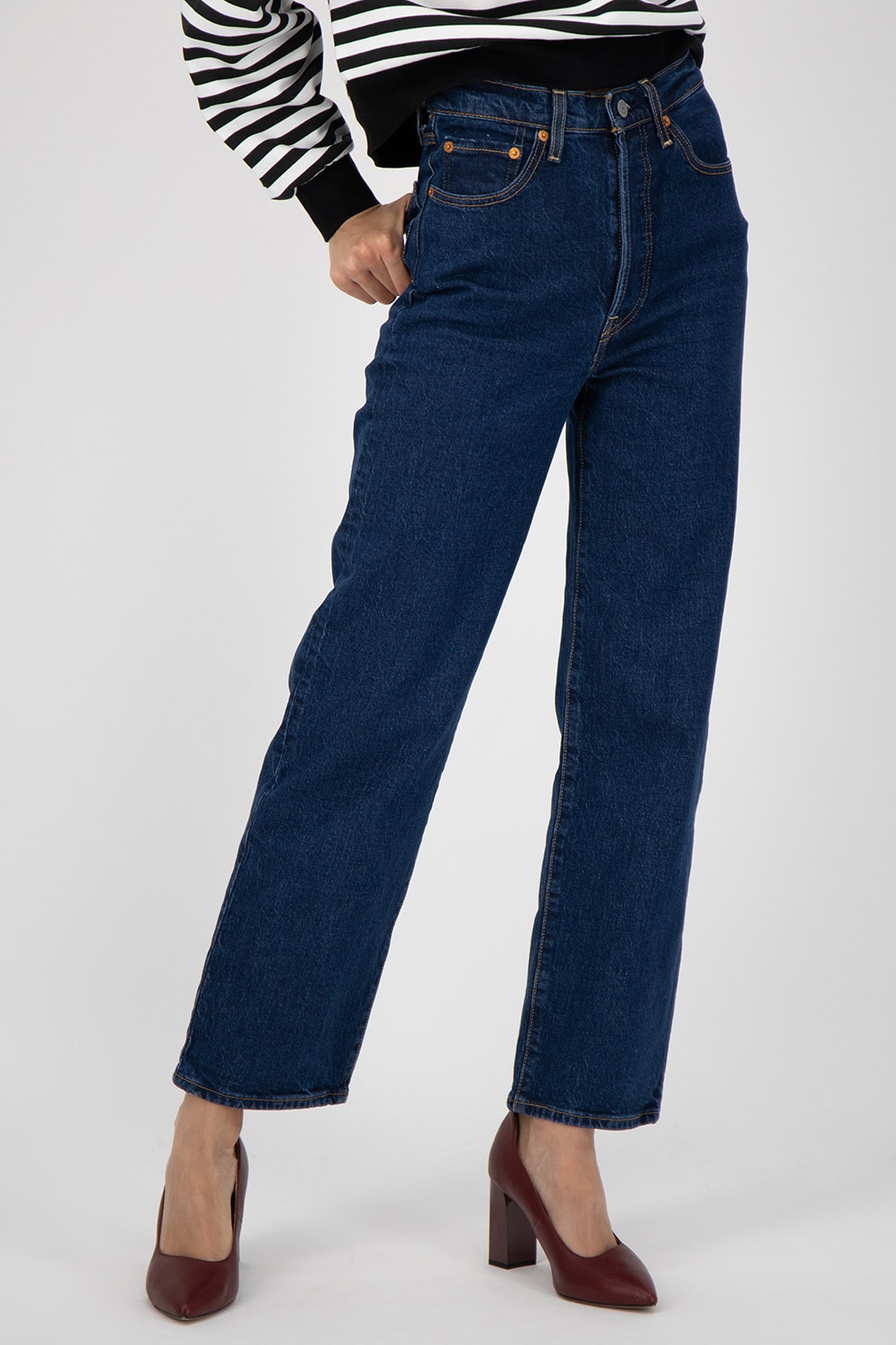 Levi's, Blugi crop cu croiala dreapta si talie inalta, Bleumarin inchis ...