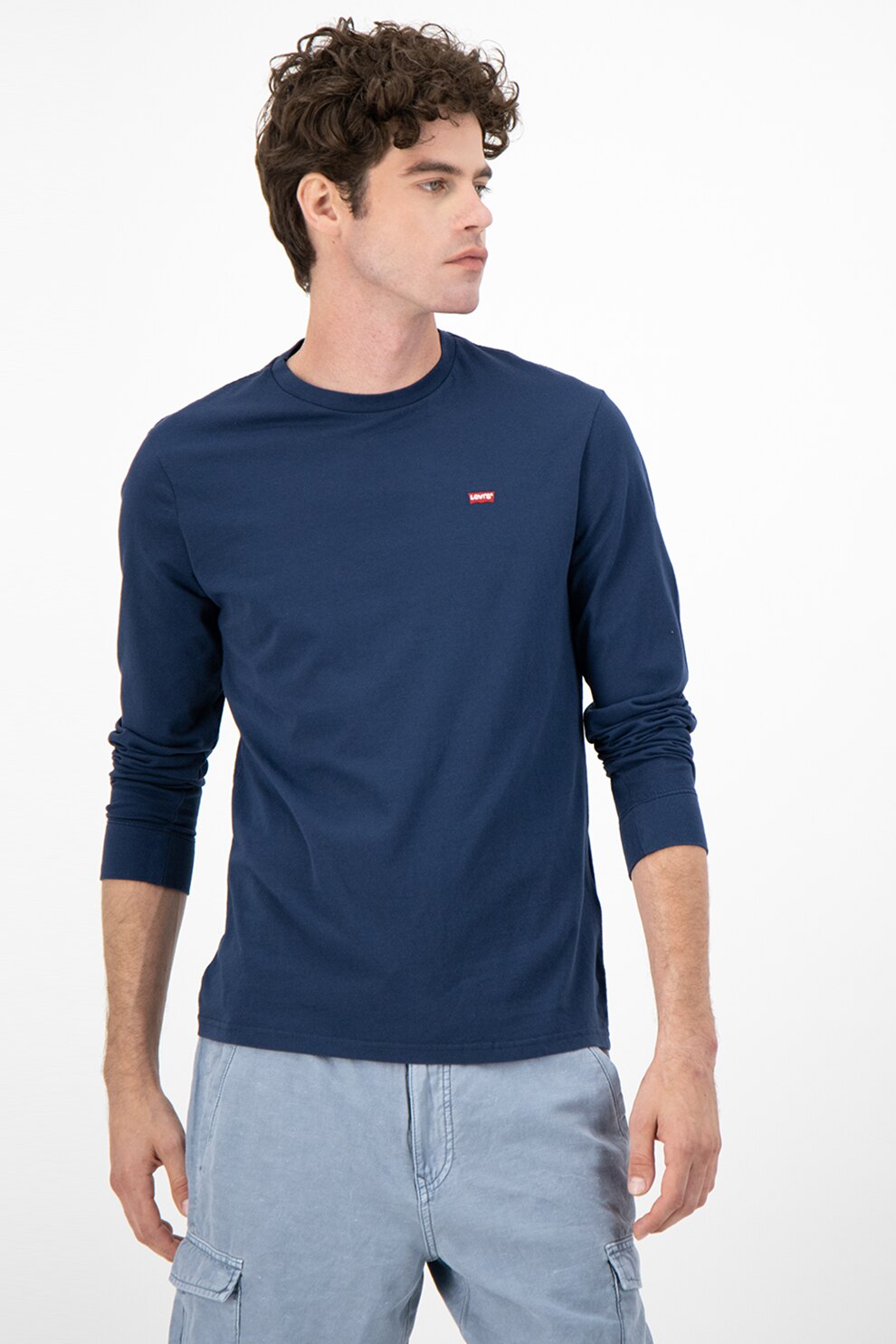 Levi's, Bluza de bumbac cu logo discret, Albastru inchis, Bleumarin, M ...