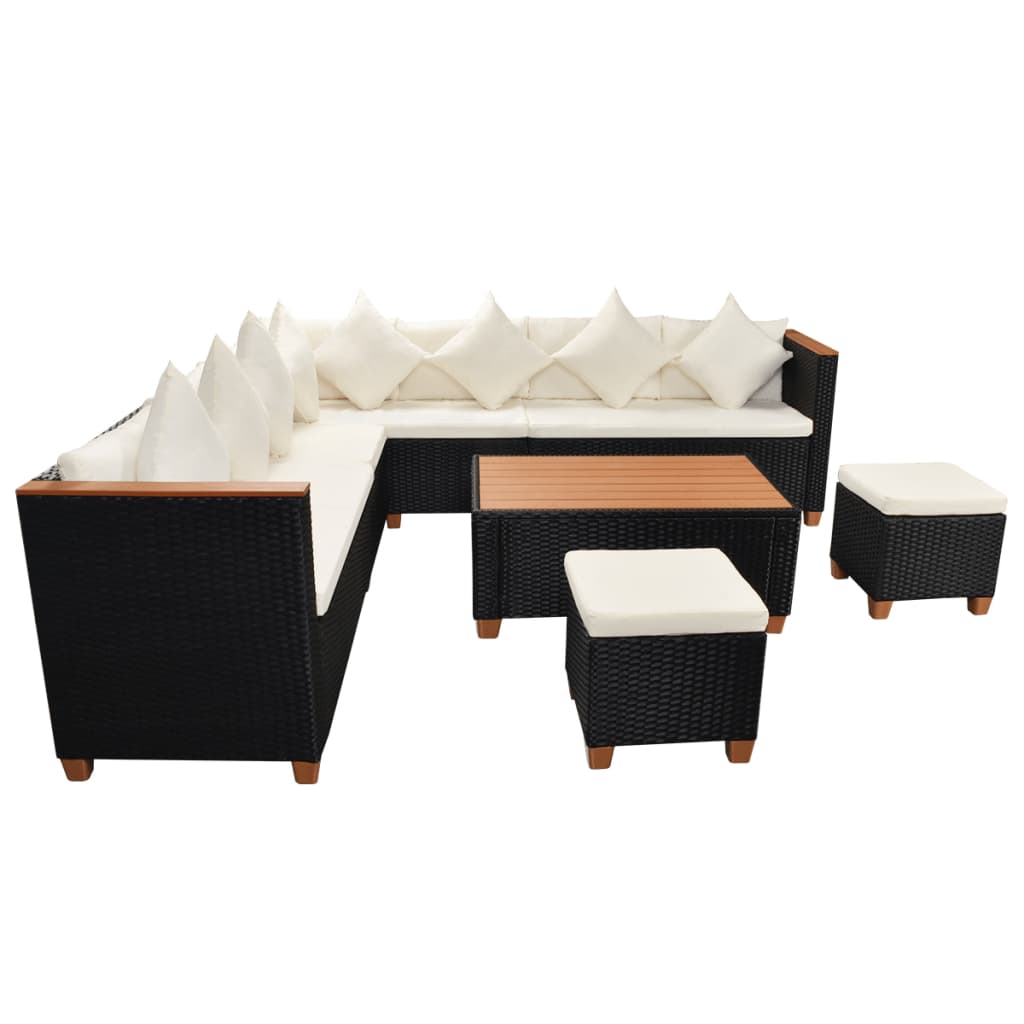 Set mobilier de gradina cu perne, 7 piese, Modern, negru, poliratan ...