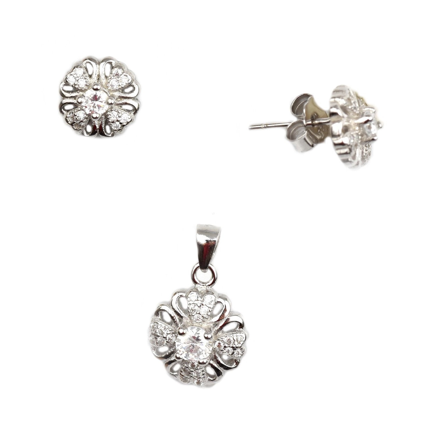 Set argint rodiat model floare - DA67 - eMAG.ro