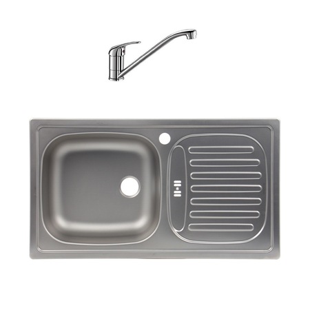 Set chiuveta bucatarie Flex Mini din inox, cuva stanga, finisaj neted ...
