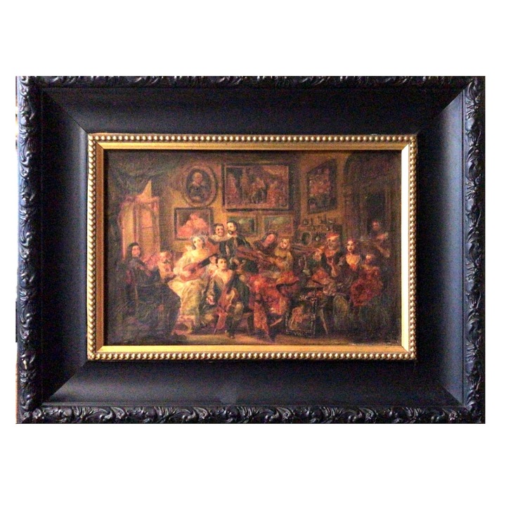 Pictura Flamanda II Compozitie cu decor baroc, peisaj cu interior baroc ...