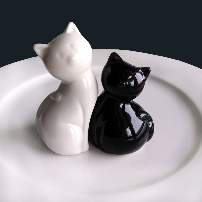 Комплект солница и пиперница Svitoshop Котки 622, керамични, Бял/Черен - eMAG.bg