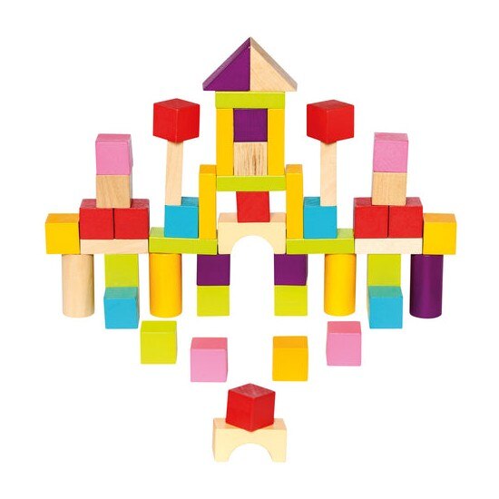 Set cuburi din lemn multicolore de construit, 50 buc - eMAG.ro