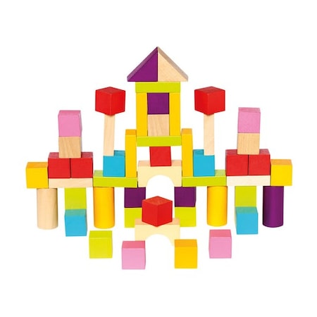 Set cuburi din lemn multicolore de construit, 50 buc - eMAG.ro