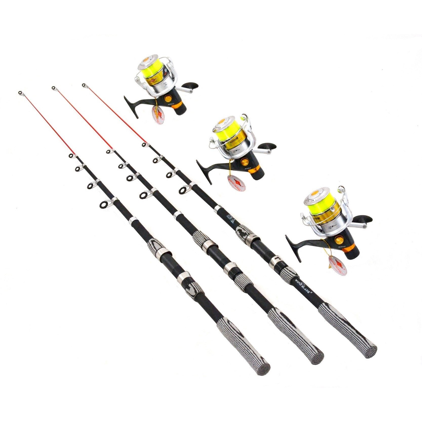 Set Pescuit 3 Lansete 3,6m Si 3 Mulinete Mifin 6000 cu fir inclus - eMAG.ro