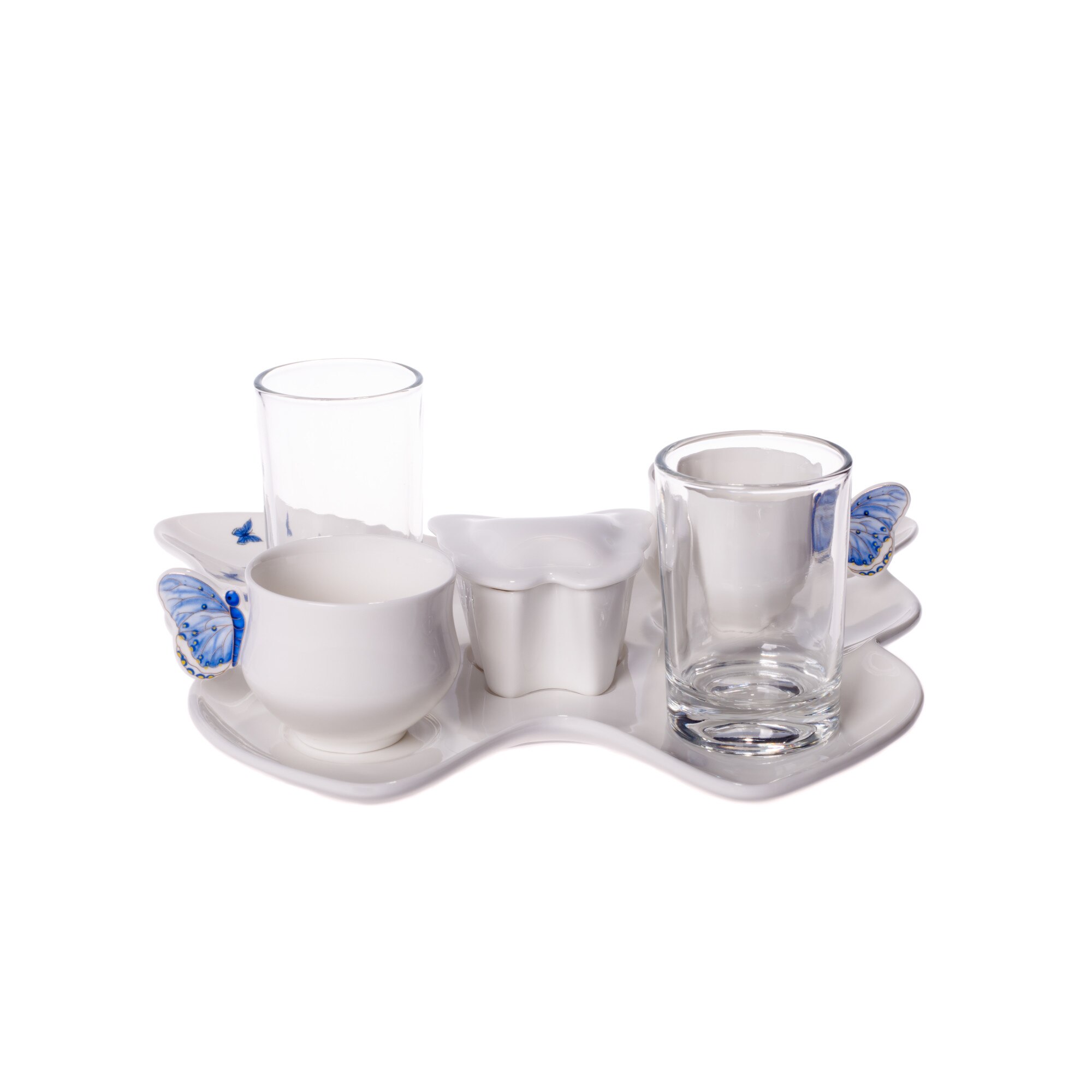 Set 6 piese cafea din portelan cu platou model fluture - eMAG.ro