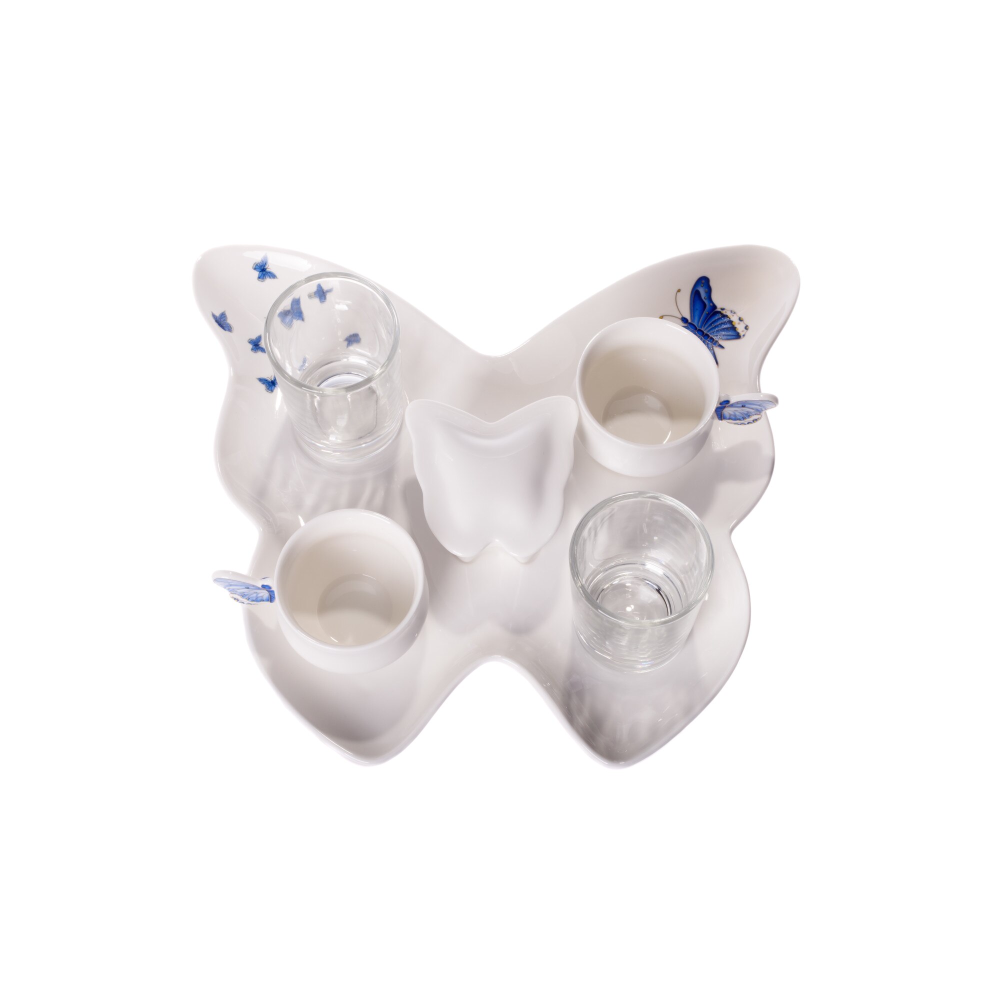 Set 6 piese cafea din portelan cu platou model fluture - eMAG.ro