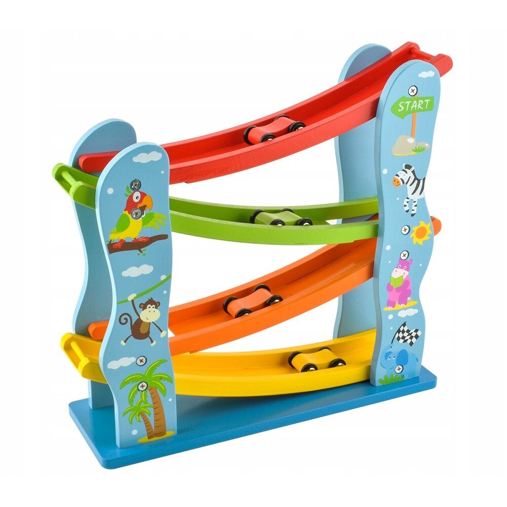 Set Pista de Curse din Lemn cu 4 Masinute Colorate pentru Copii - eMAG.ro